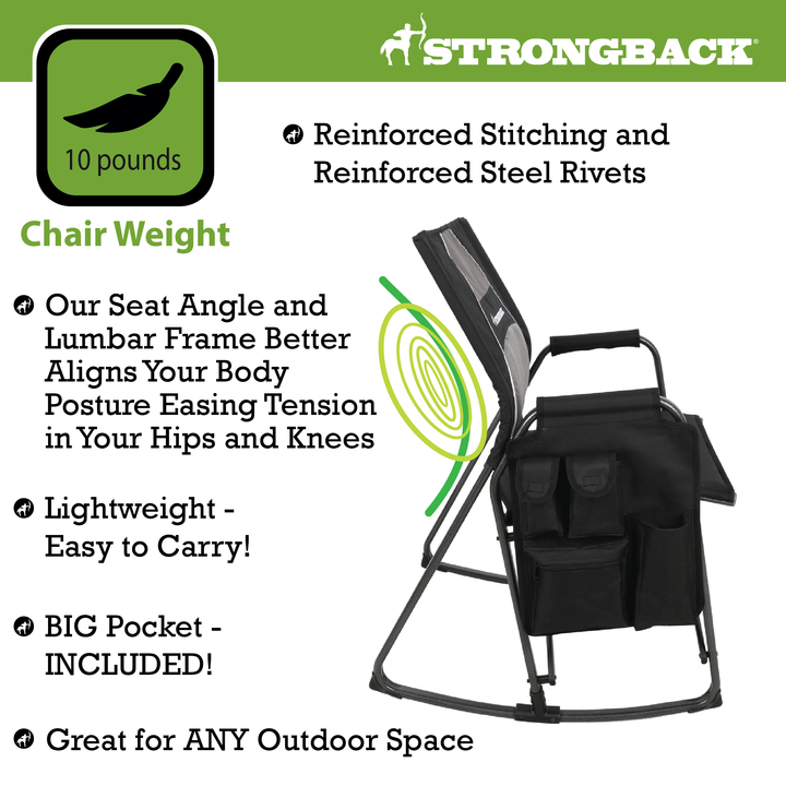 STRONGBACK Rocking Director Chair with Large Cup Holder Pocket - Black ...